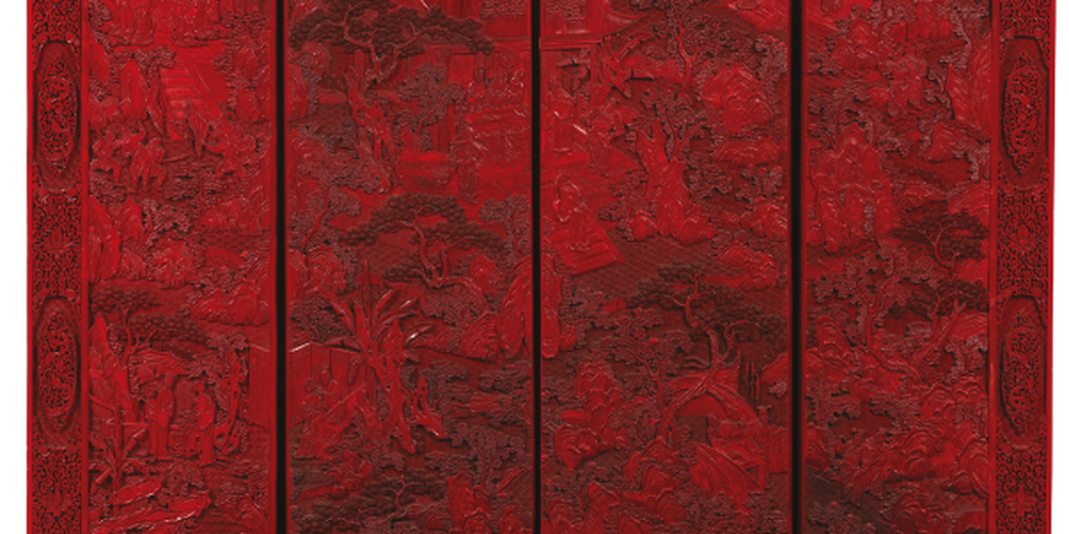 Four-Leaf Screen, Carved Red Lacquer | PAVM